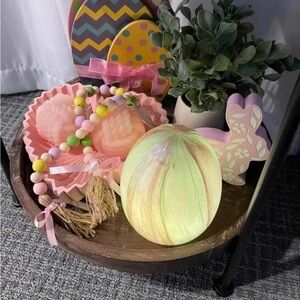 Target | Holiday | New Pink Floral Print Bunny Wood Block Sign ...